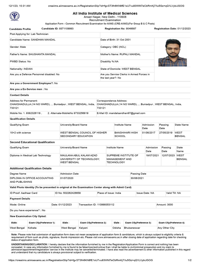 Aiims Cre Application 2023 | PDF | Government