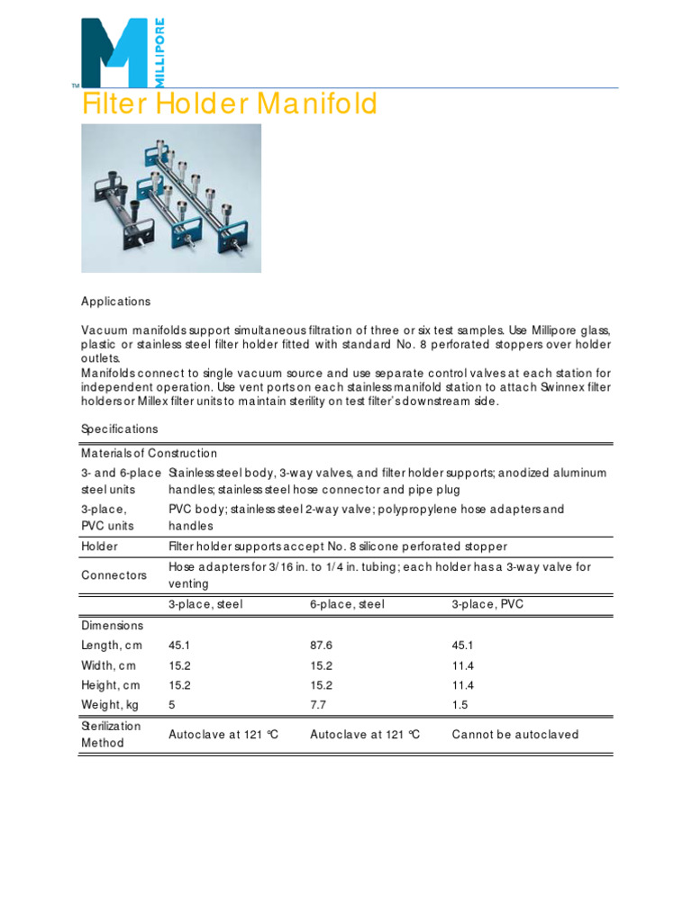 Manifold | PDF | Valve | Filtration