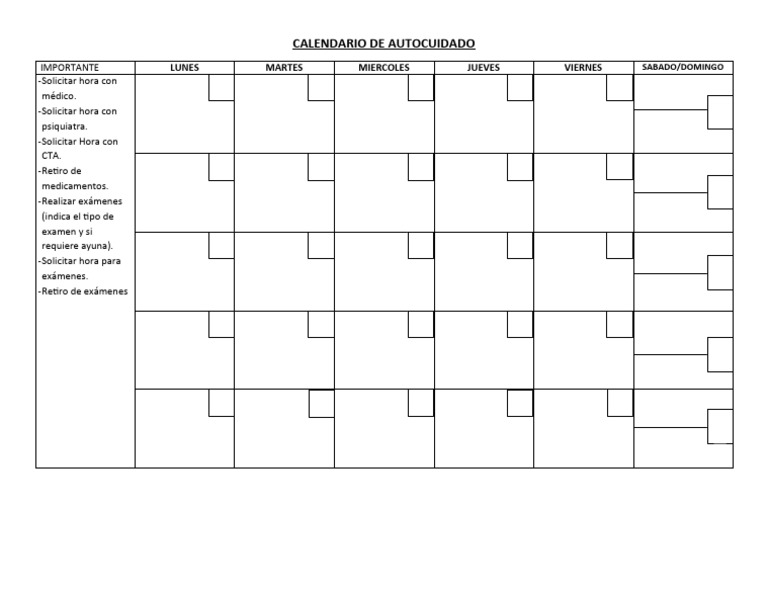 Calendario de Autocuidado | PDF