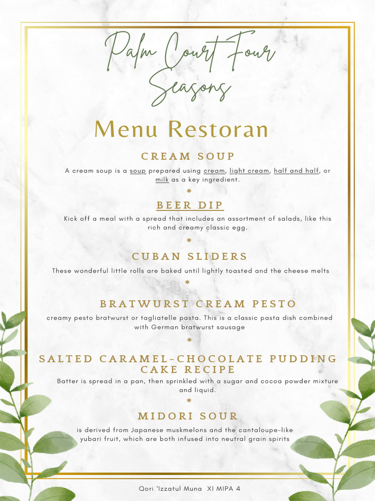 Putih Minimalis Spesial Menu Restoran Menu | PDF