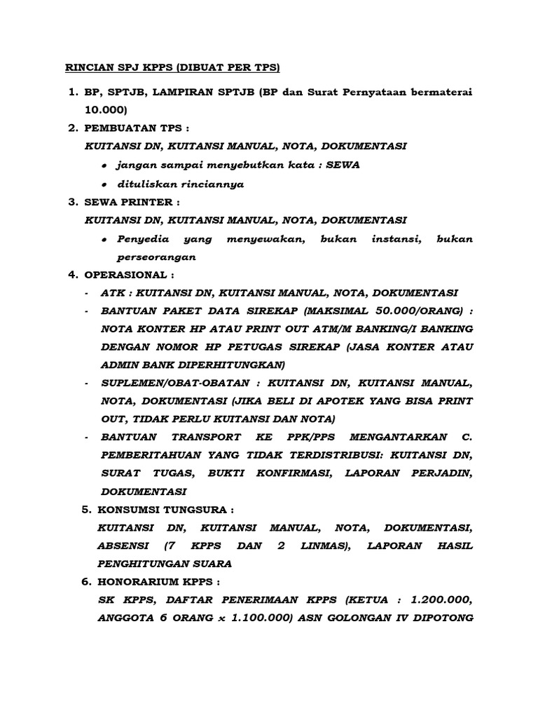 Rincian SPJ KPPS Karanggede | PDF