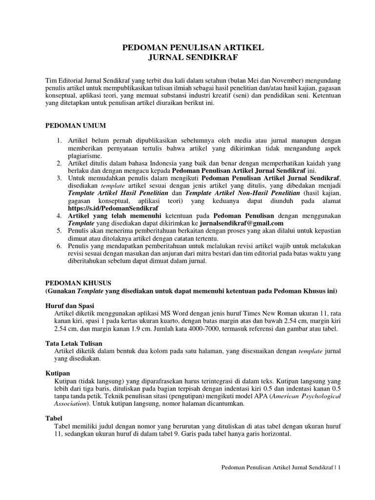 3-Pedoman Penulisan Artikel Jurnal Sendikraf | PDF | Seni