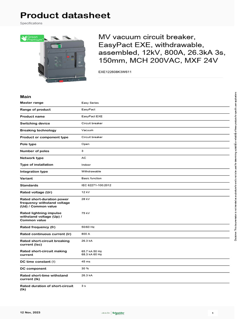 EasyPact EXE Circuit Breaker Datasheet | PDF | Physical Quantities ...