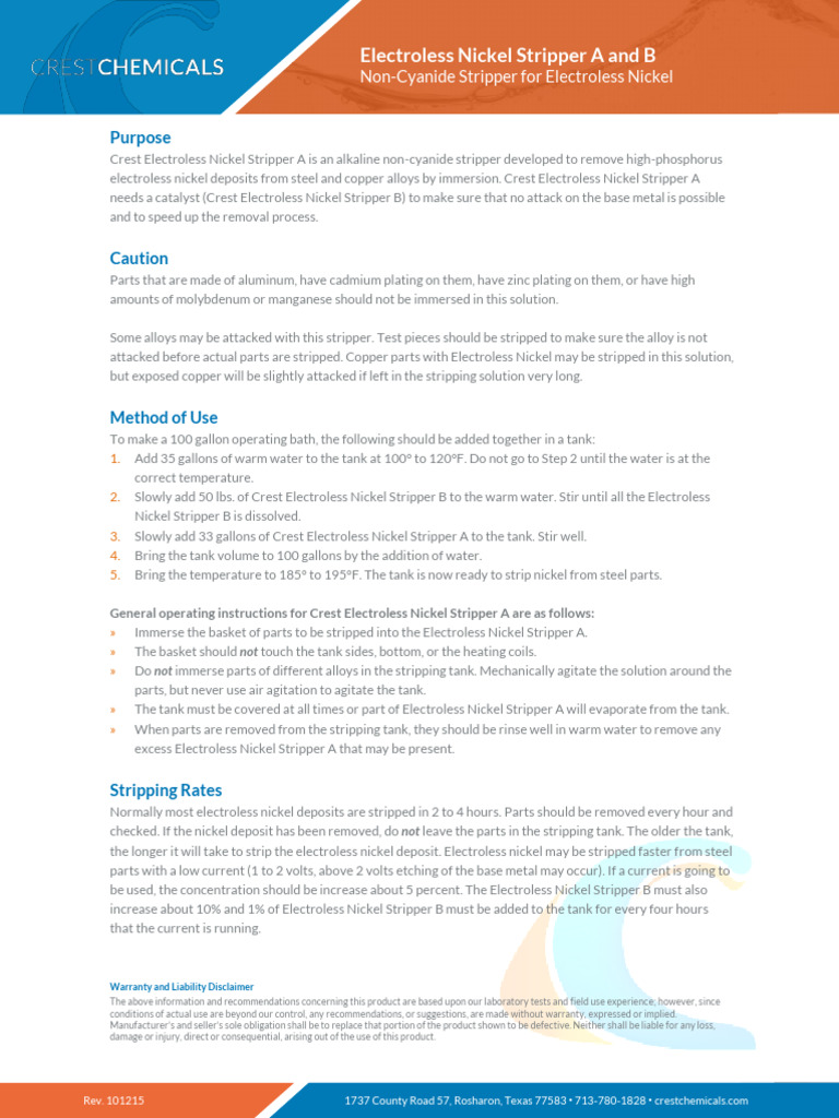 Electroless Nickel Stripper A & B TD 2015 | PDF | Nickel | Materials