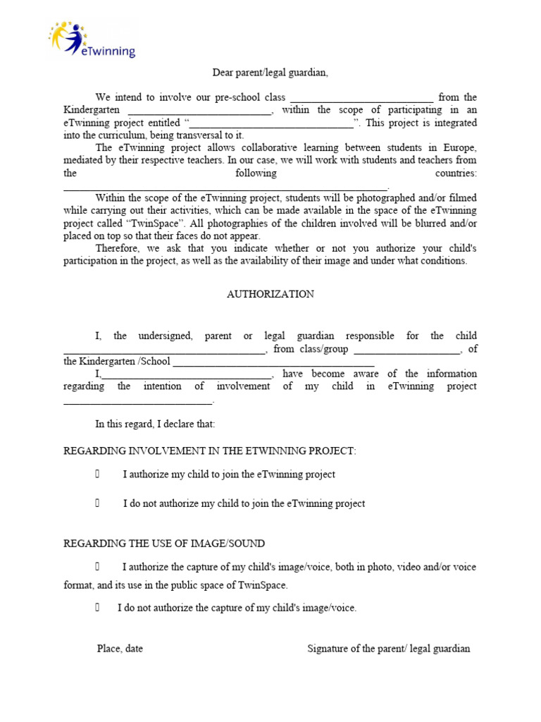 eTwinning Parental Consent Form | PDF | Career & Growth | Social Science