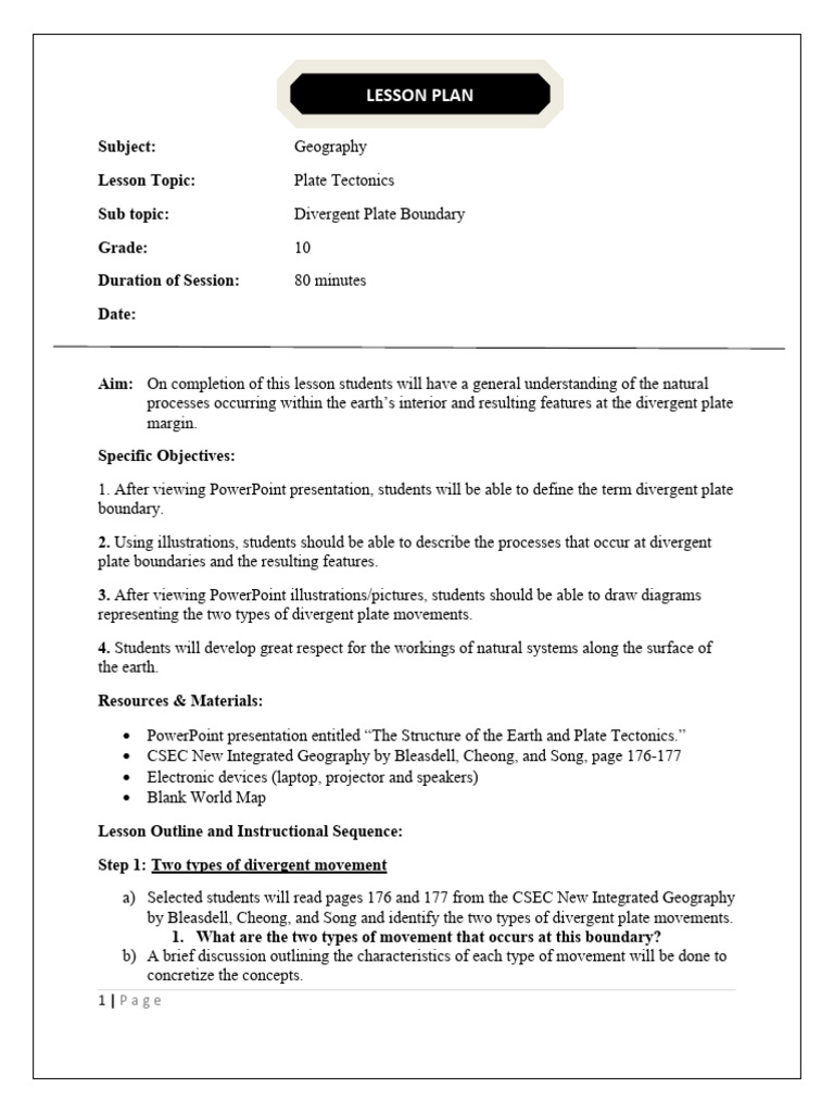 Divergent Plate Boundary Lesson Plan | PDF | Plate Tectonics | Rift