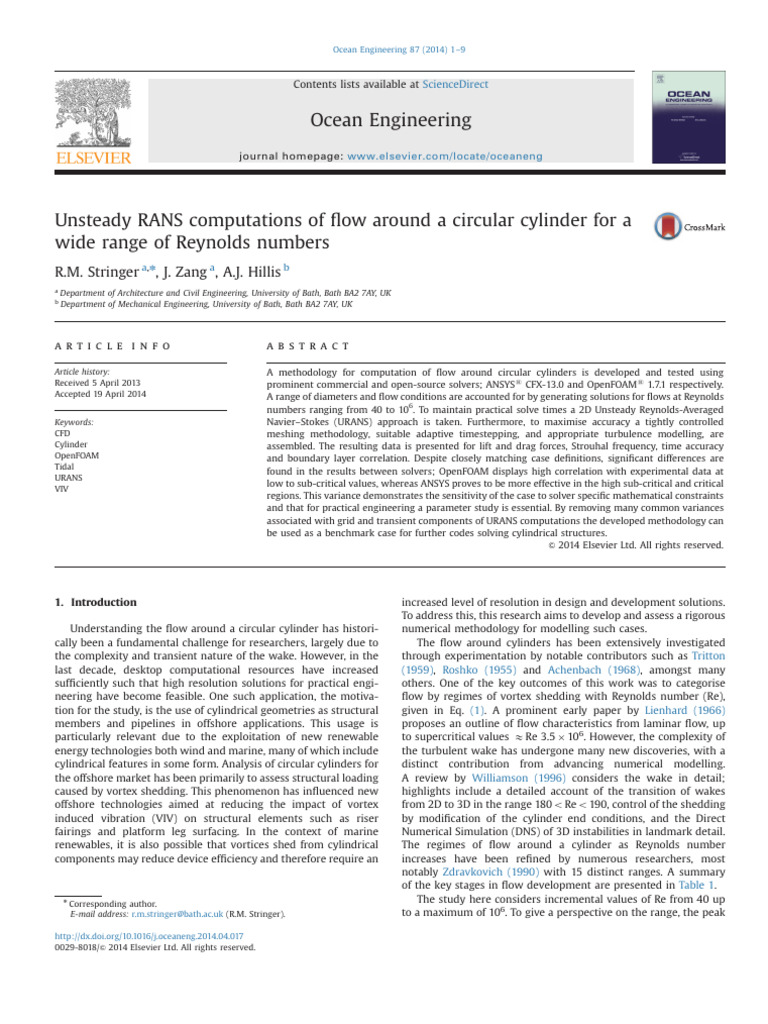 Unsteady RANS computations of flow around a circular cylinder for a ... Unsteady RANS computations of flow around a circular cylinder for a ...