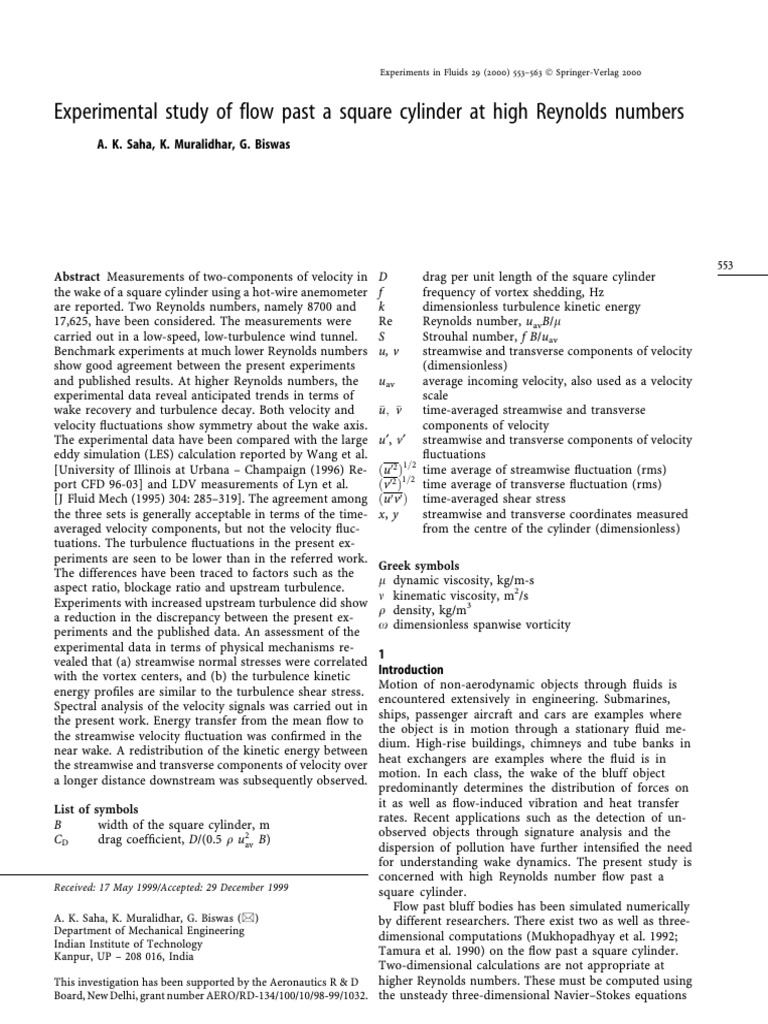 Experimental Study of Flow Past A Square Cylinder at High Reynolds ...