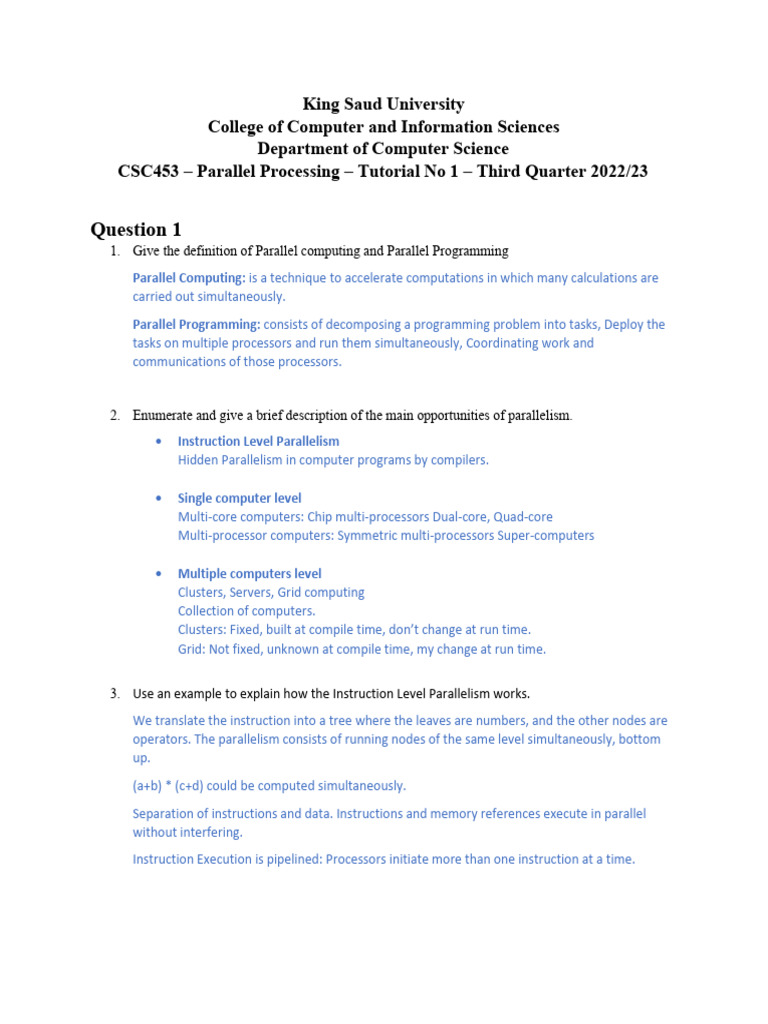 Tutorial No 1 (Solved) | PDF | Parallel Computing | Multi Core Processor Tutorial No 1 (Solved) | PDF | Parallel Computing | Multi Core Processor