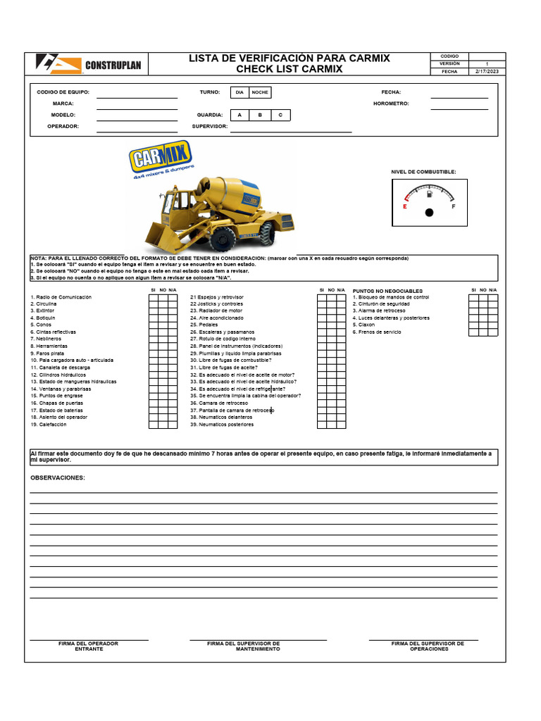 Pre Usos Construplan - Carmix | PDF