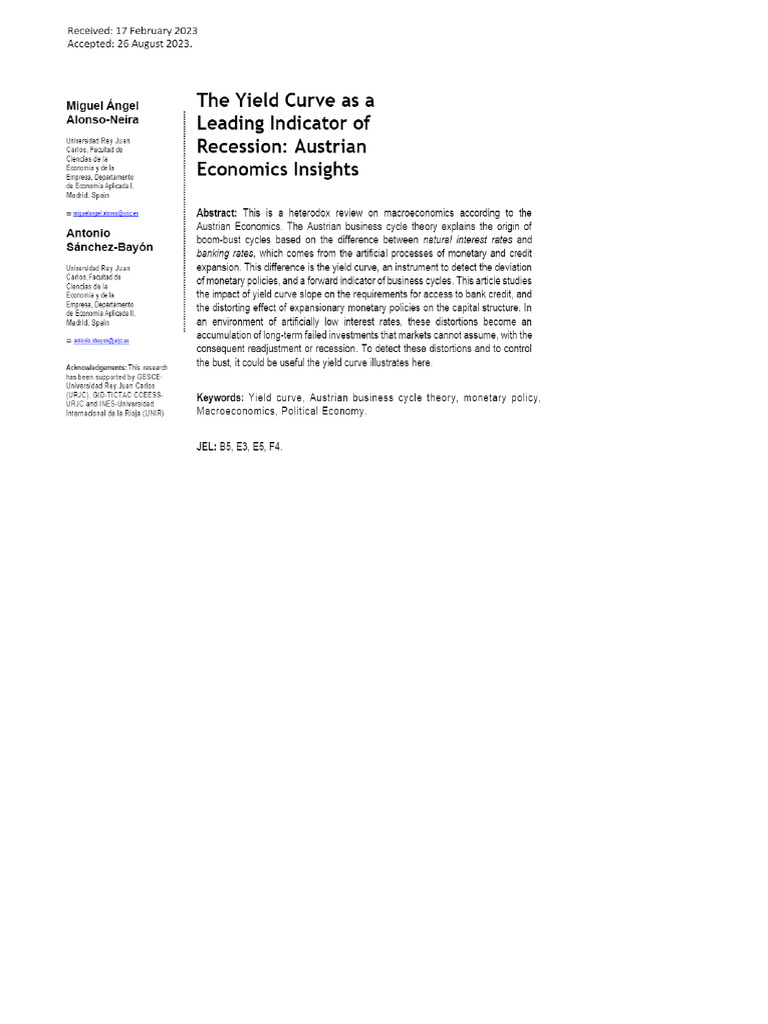 View Of The Yield Curve As A Leading Indicator Of Recession Austrian Economics Insights Pdf
