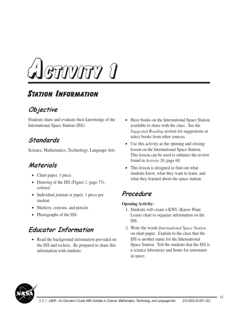 147264main 3.2.1.liftoff Activity1 | PDF | International Space Station | Information