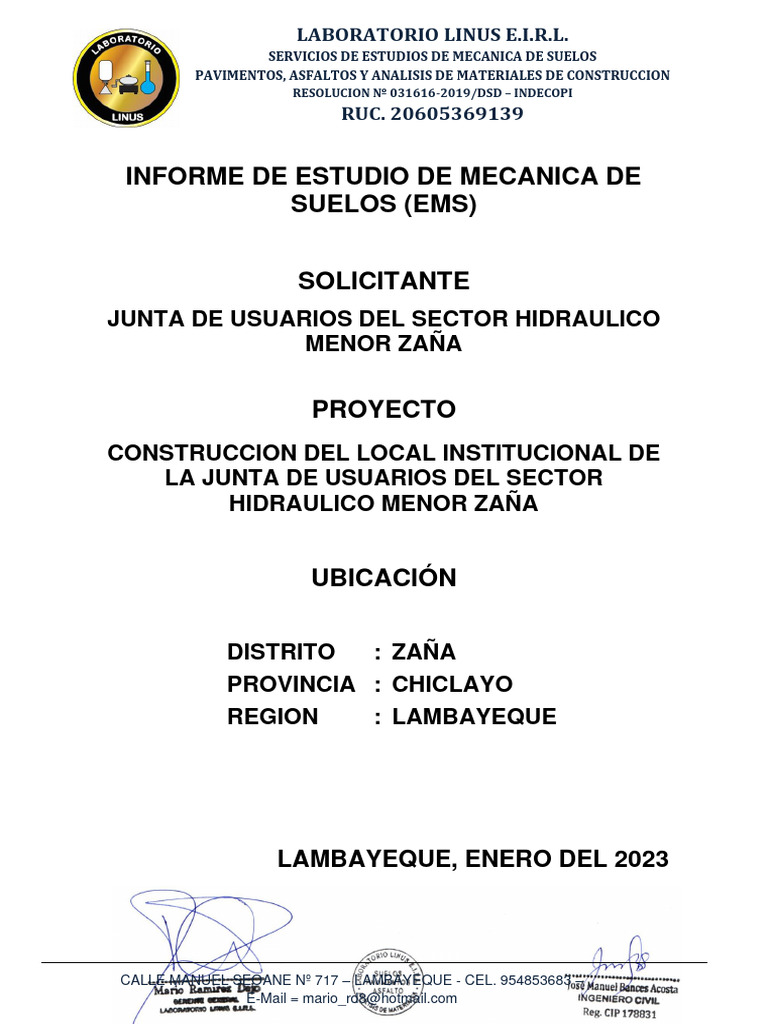 Informe - Ems - Ex Molino - Zaña | PDF | Fundación (Ingeniería) | Ciencias de la Tierra