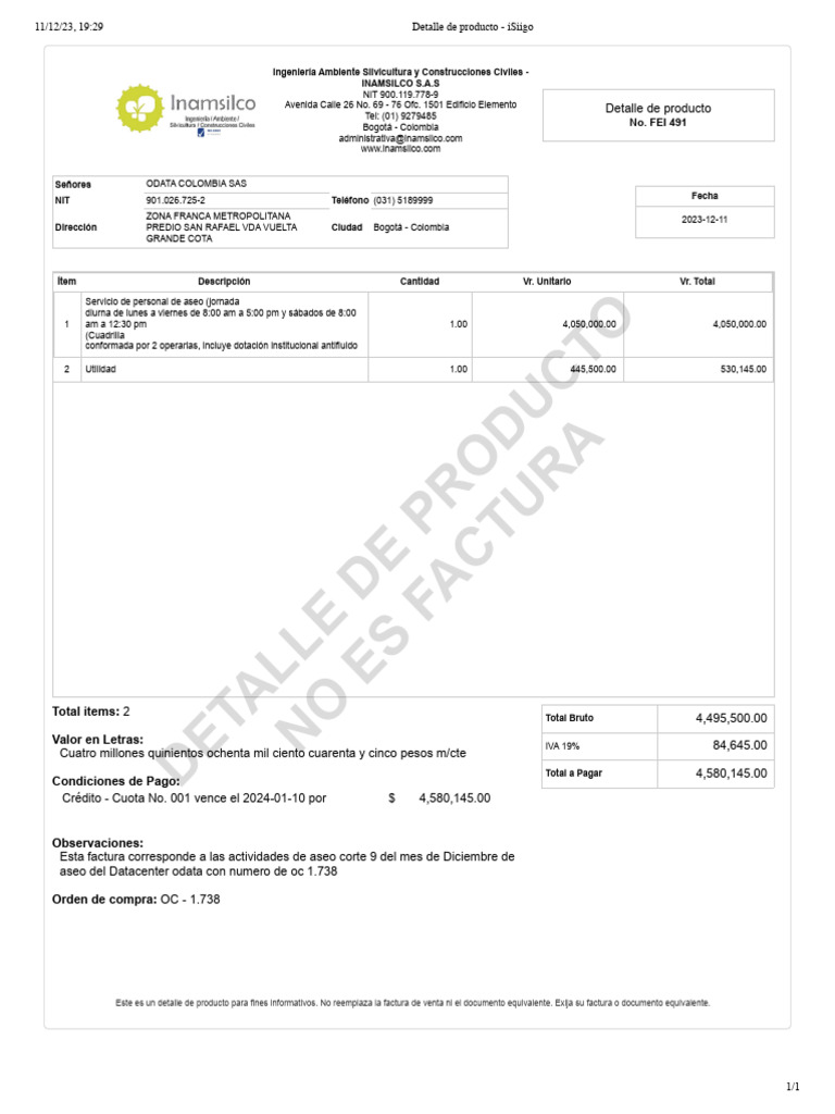 Prefactura Odata Dic Aseo | PDF | Contabilidad Prefactura Odata Dic Aseo | PDF | Contabilidad