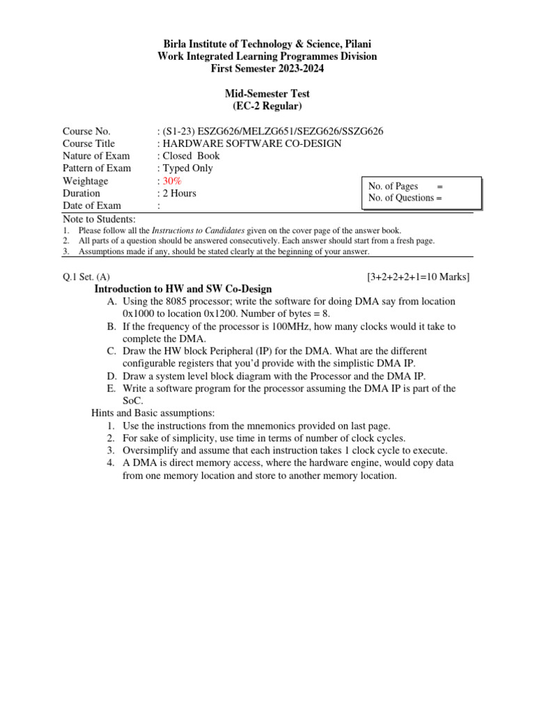Ael ZG626 Ec-2r First Sem 2023-2024 | PDF | Central Processing Unit | Computing