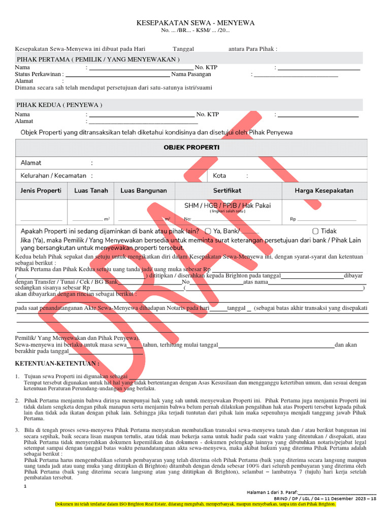 Draft PDF Sewa Notaris 2024 | PDF