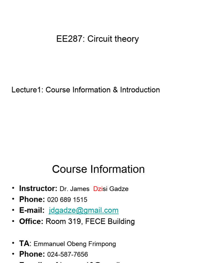 EE287Lecture1 Courseinformationintroduction | PDF | Electrical Network | Network Analysis ...