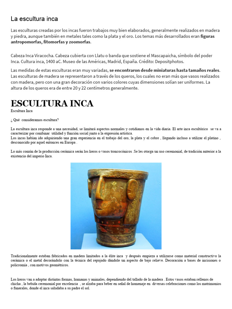 Escultura Inca: Arte y Función Social | PDF | Escultura | Imperio Inca