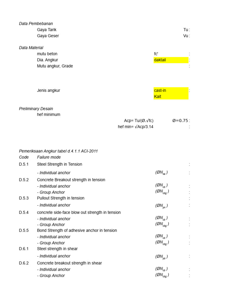 Perhitungan Angkur Aci PDF Free | PDF