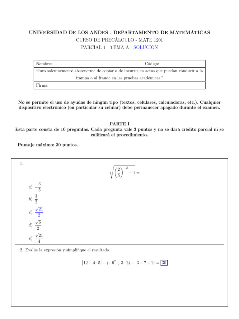 Parcial 1A - Solución | PDF