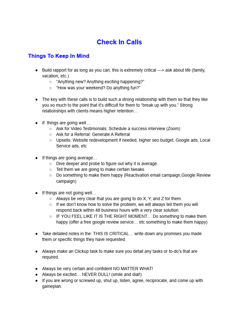 Effective Check-In Call Strategies | PDF | Career & Growth