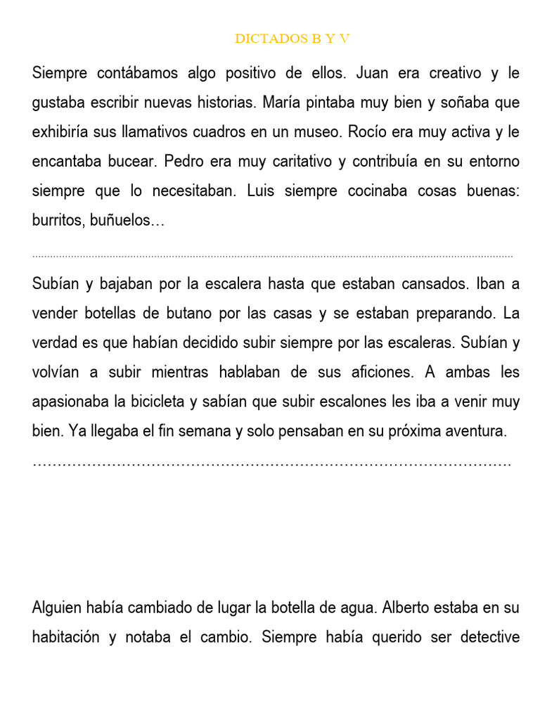 Dictados de B y V: Aventuras y Detalles | PDF