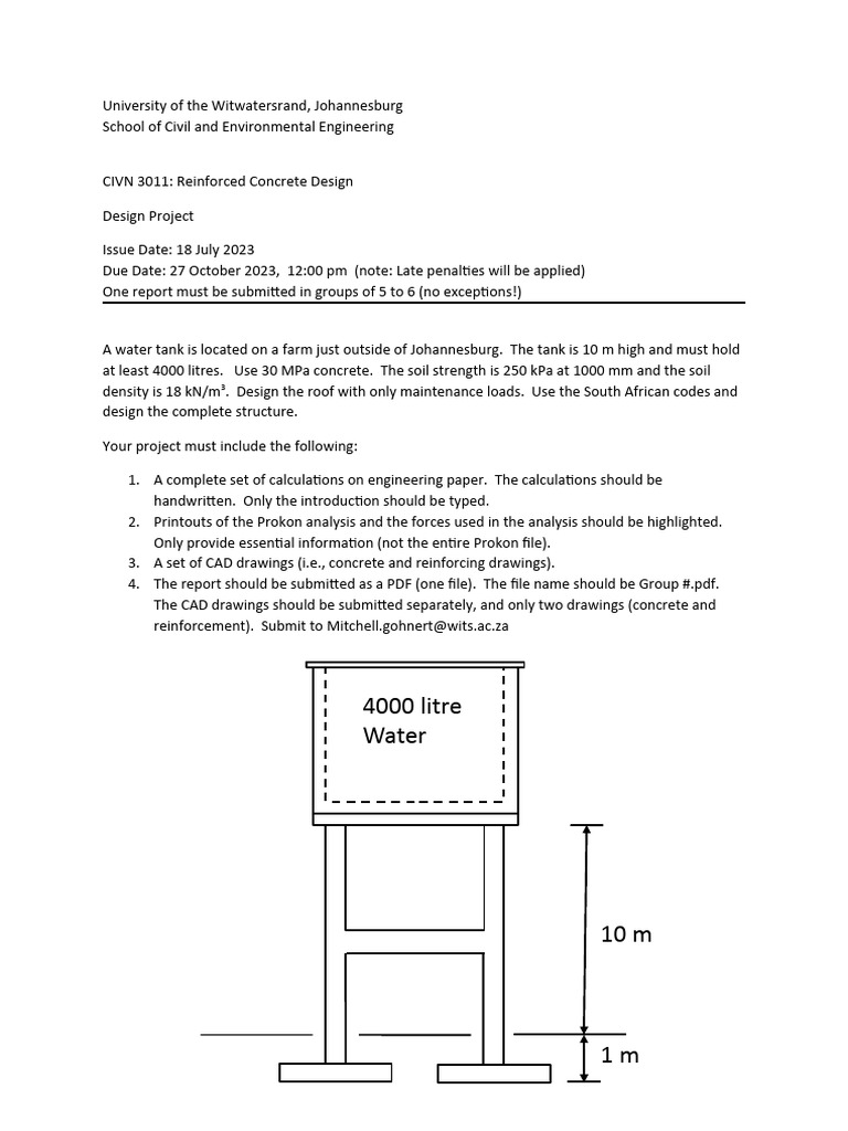 CIVN 3011 Design Project - Water Tank | PDF