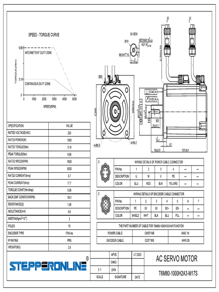 T6M80 1000H2A3 M17S Motor Drawing | PDF