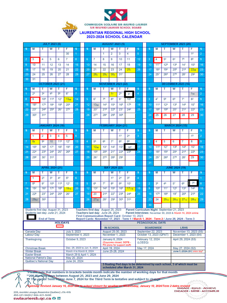 Laurentian High School Calendar 2023-24 | PDF | Observances | Holidays