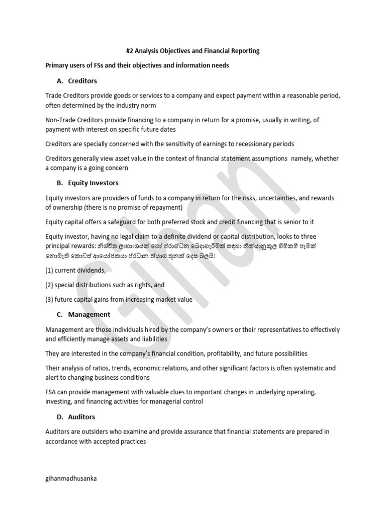 2 Analysis Objectives and Financial Reporting | PDF | Equity (Finance ...