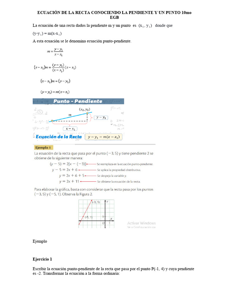 Ecuación de La Recta Conociendo La Pendiente y Un Punto | PDF | Métodos y materiales de ...
