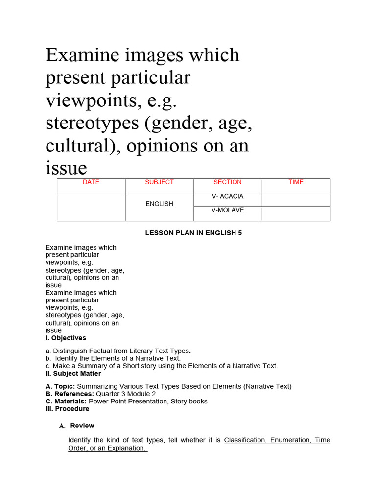 Summarizing Various Text Types Based On Elements | PDF | Poetry | Narrative