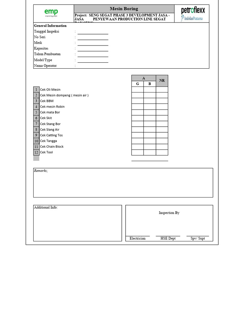 Form Inspection Mesin Boring | PDF