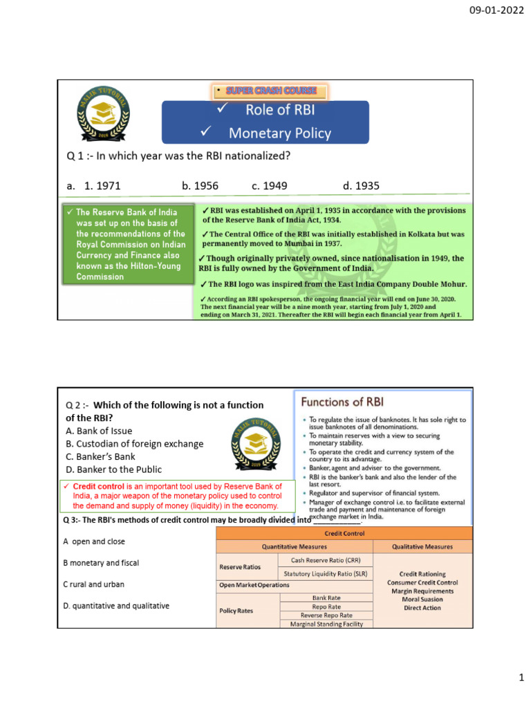 Role of RBI & Monetary Policy by Malik Tutorial Super Crash Course ...