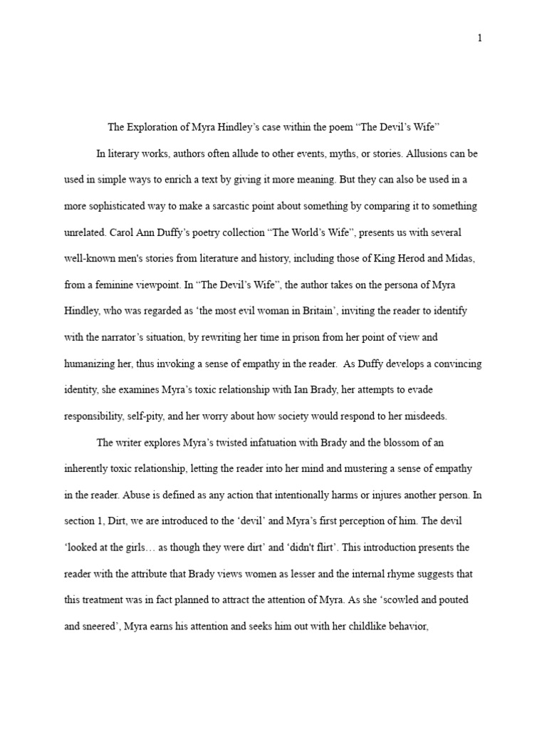 The Exploration of Myra Hindley's Case Within The Poem "The Devil's ...
