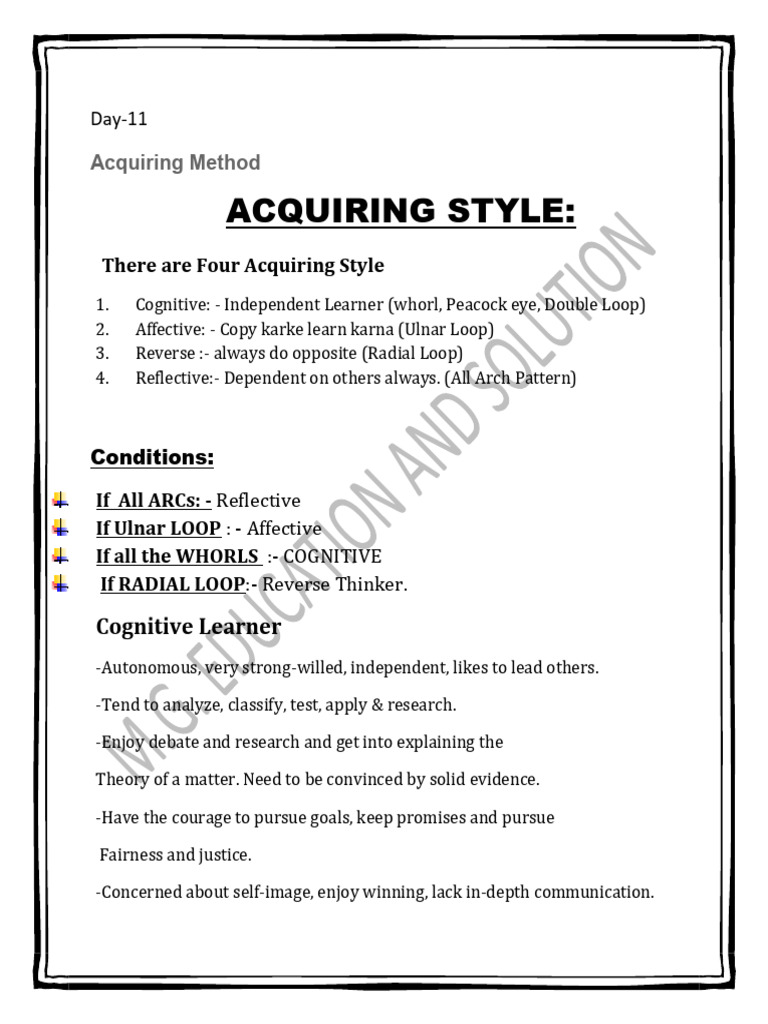 Acquiring Style | PDF | Learning | Goal