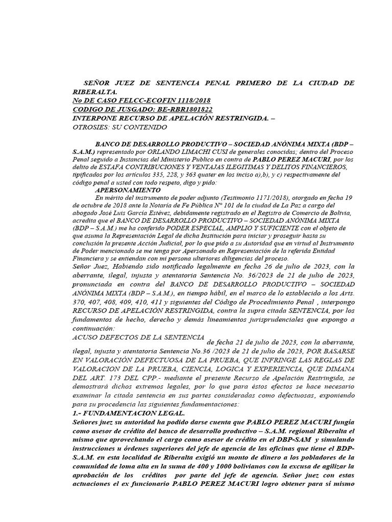 Apelacion Pablo Perez | Descargar gratis PDF | Debido al proceso | Ley procesal