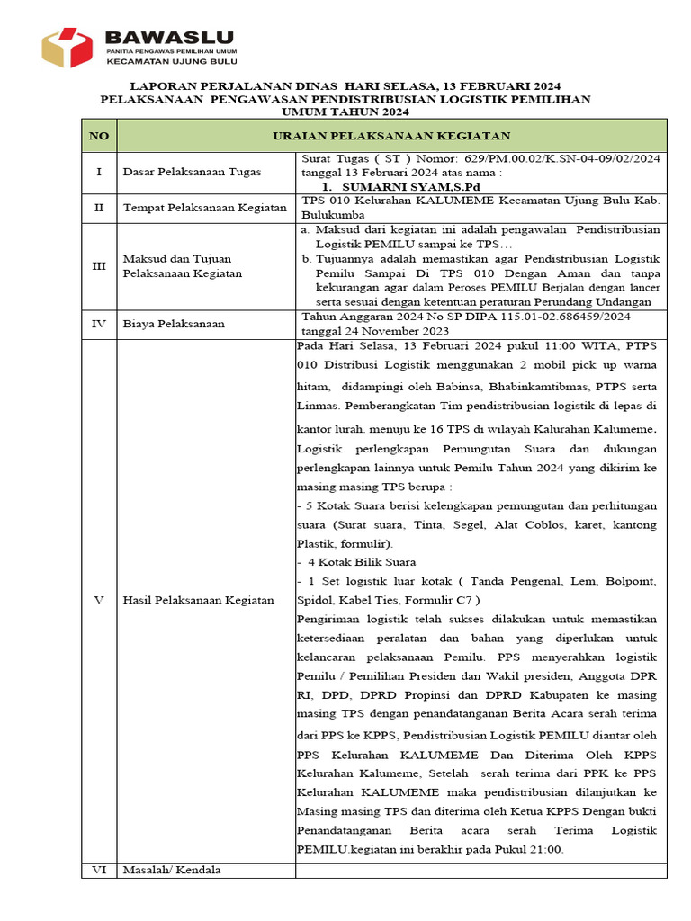 LHP Pendistribusian Kalumeme Tps 010 | PDF
