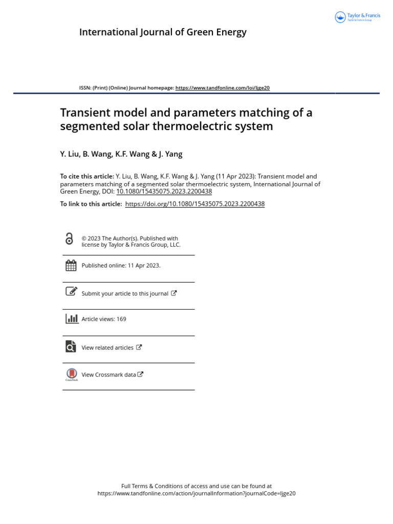 Transient Model and Parameters Matching of A Segmented Solar Thermoelectric System | PDF ...