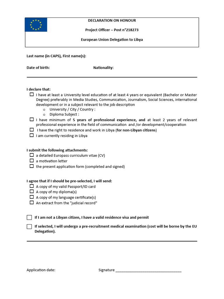 Declaration on Honour for EU Position | PDF | Social Science