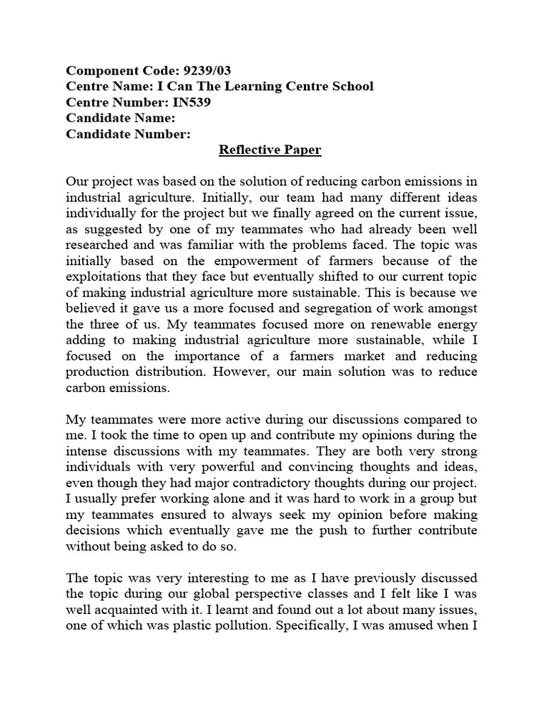 SvetlanaBhatia - 9239 - 03 - Reflective Paper | PDF | Sustainability ...