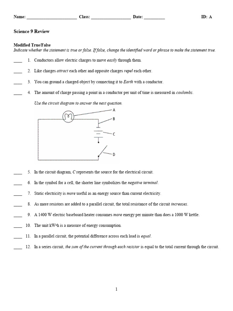 Electricity Year 9 Questions Cicut | PDF