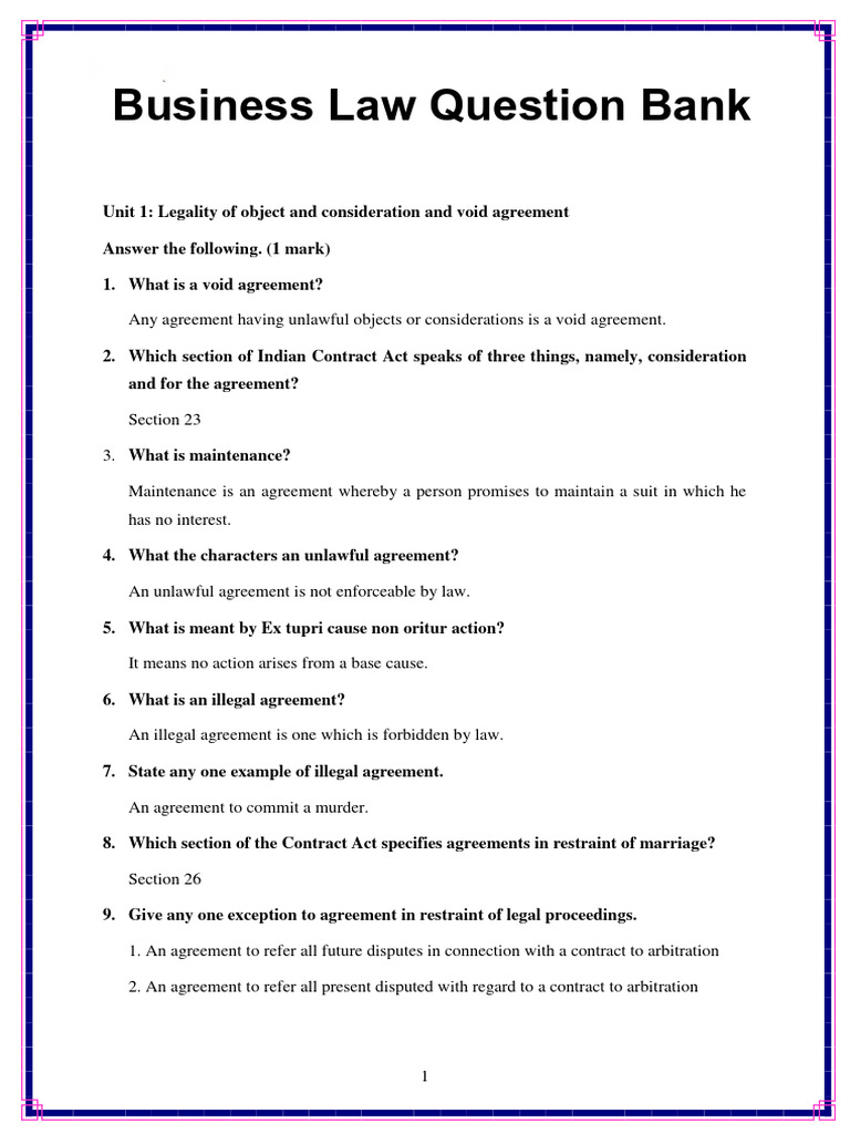 Business Law Question Bank Revision Questions | PDF | Breach Of ...