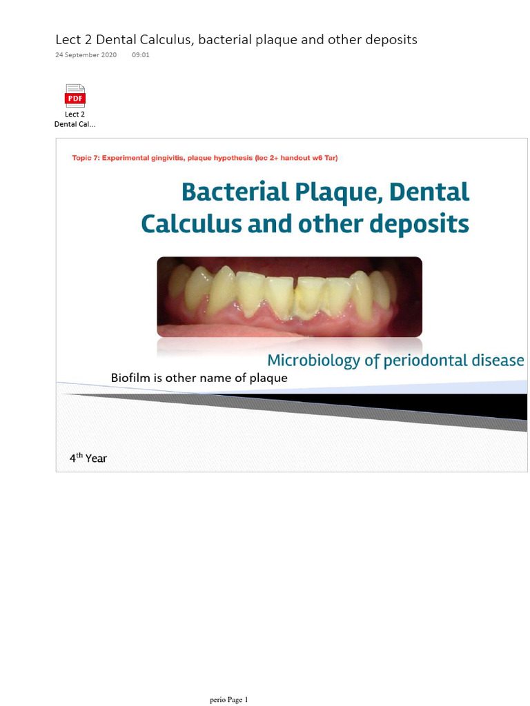 Lect-2 Dental Calculus, Bacterial Plaque and Other Deposits | PDF ...
