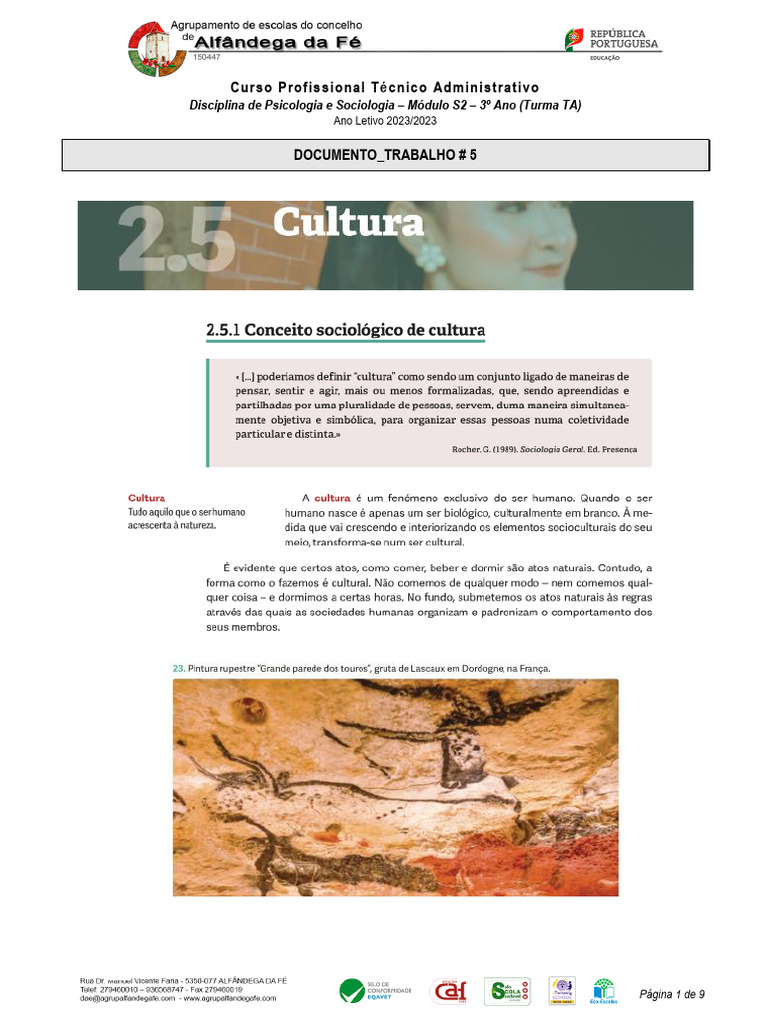 Trabalho # 5 Mod S2 - Prof - TA - Ano3 - PsicSoc | PDF