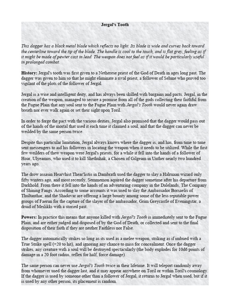 Jergal's Tooth | PDF | Forgotten Realms | Religious Belief And Doctrine
