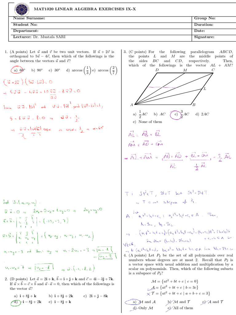 Linear Algebra Exercises for Students | PDF | Vector Space | Linear Subspace