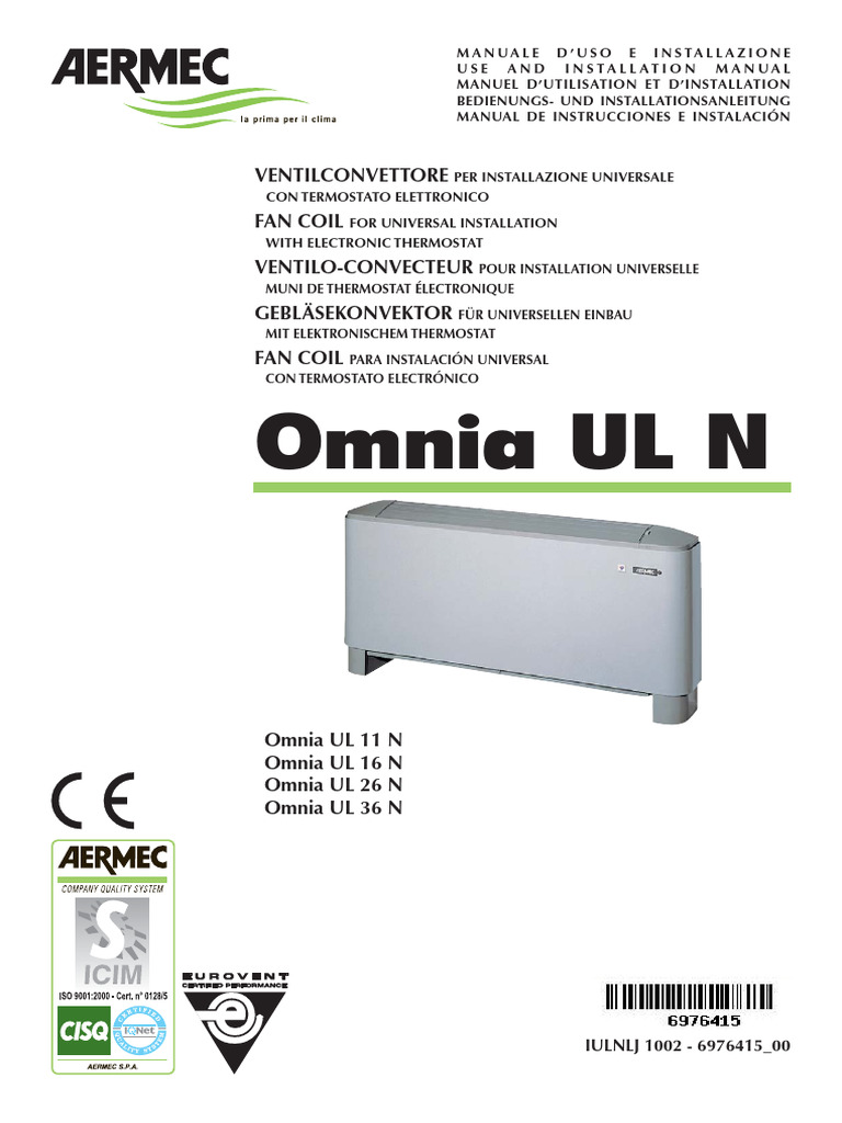 Fan Coil Aermec Omnia UL N Installation Manual | PDF