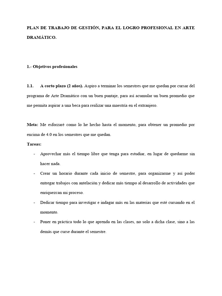 Plan de Trabajo para Logro Profesional en Arte | PDF
