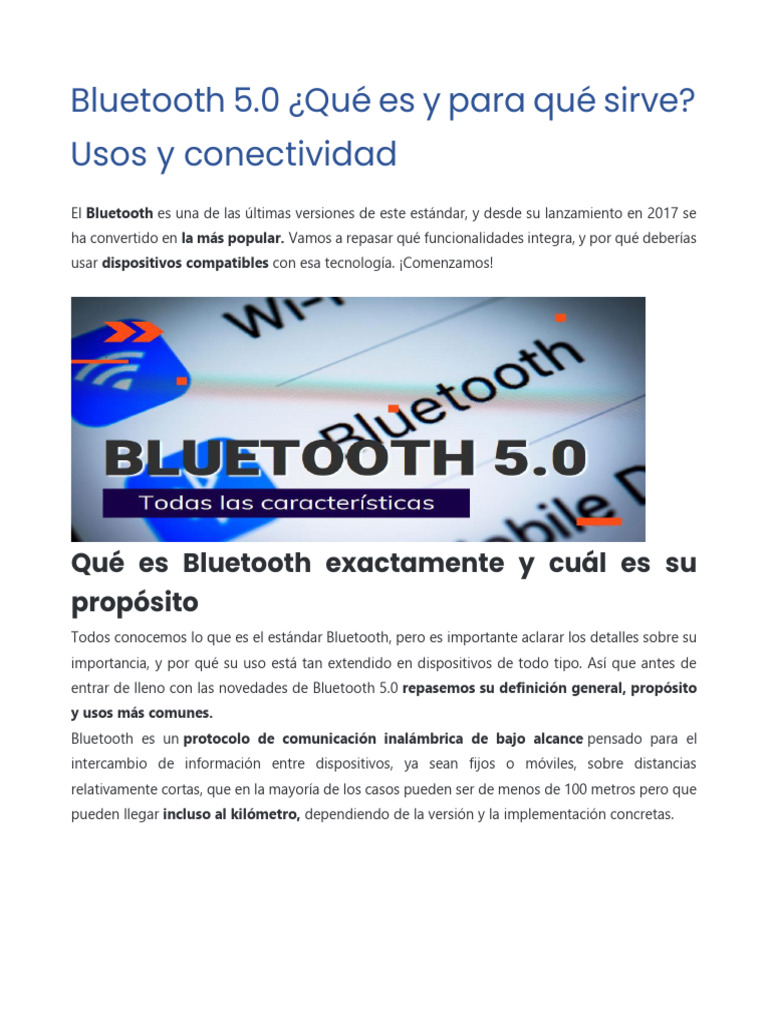 Mejoras y Usos de Bluetooth 5.0 | PDF | Bluetooth | Informática